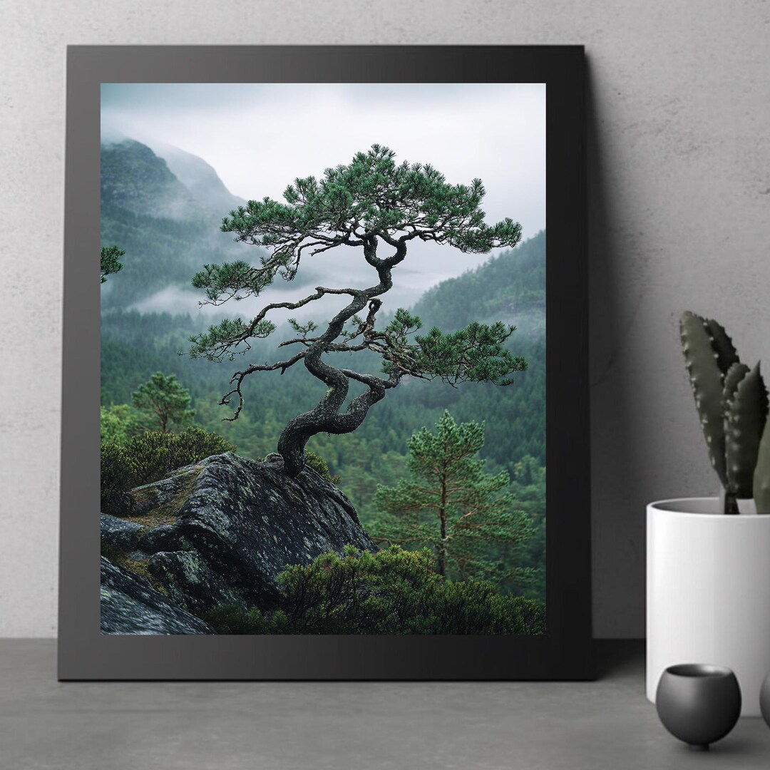 Twisted Tree Artwork Rustic Nature Scene Print Foggy Forest Print ...