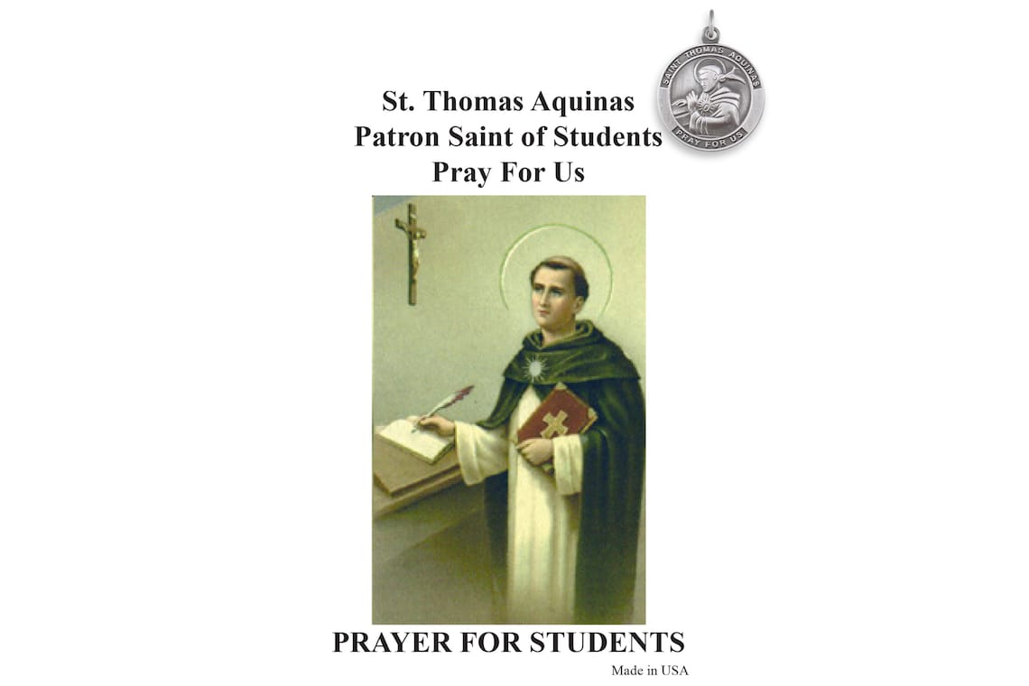St. Thomas Aquinas Prayer For Students Prayer Card with Medal | Etsy