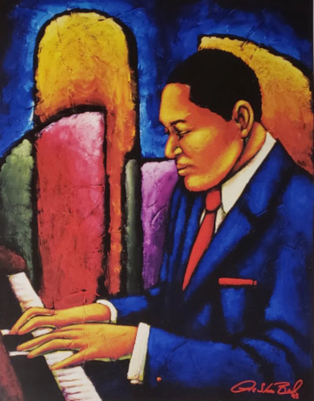 Interpretive Art / Portrait of a Man / Musician / Piano / - Etsy