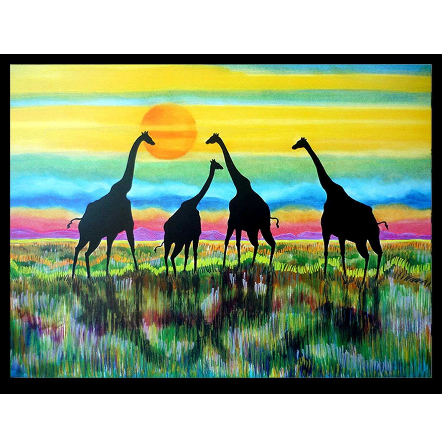 Giraffes at Sunset by Kathleen Atkins Wilson, African Nature Art ...