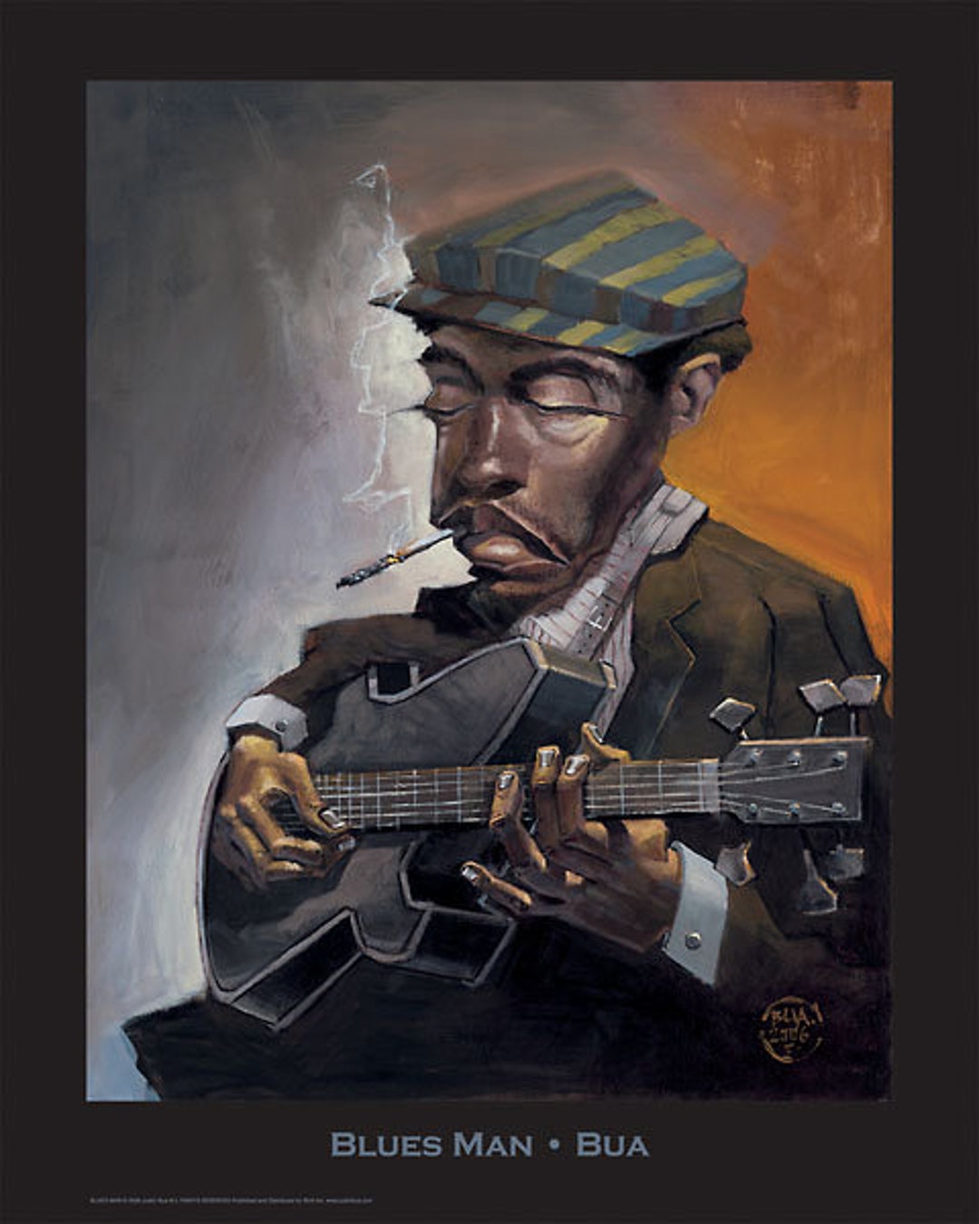 Blues Man by BUA, Surrealism Jazz, Black Guitar Playing Art, Rhythm and ...