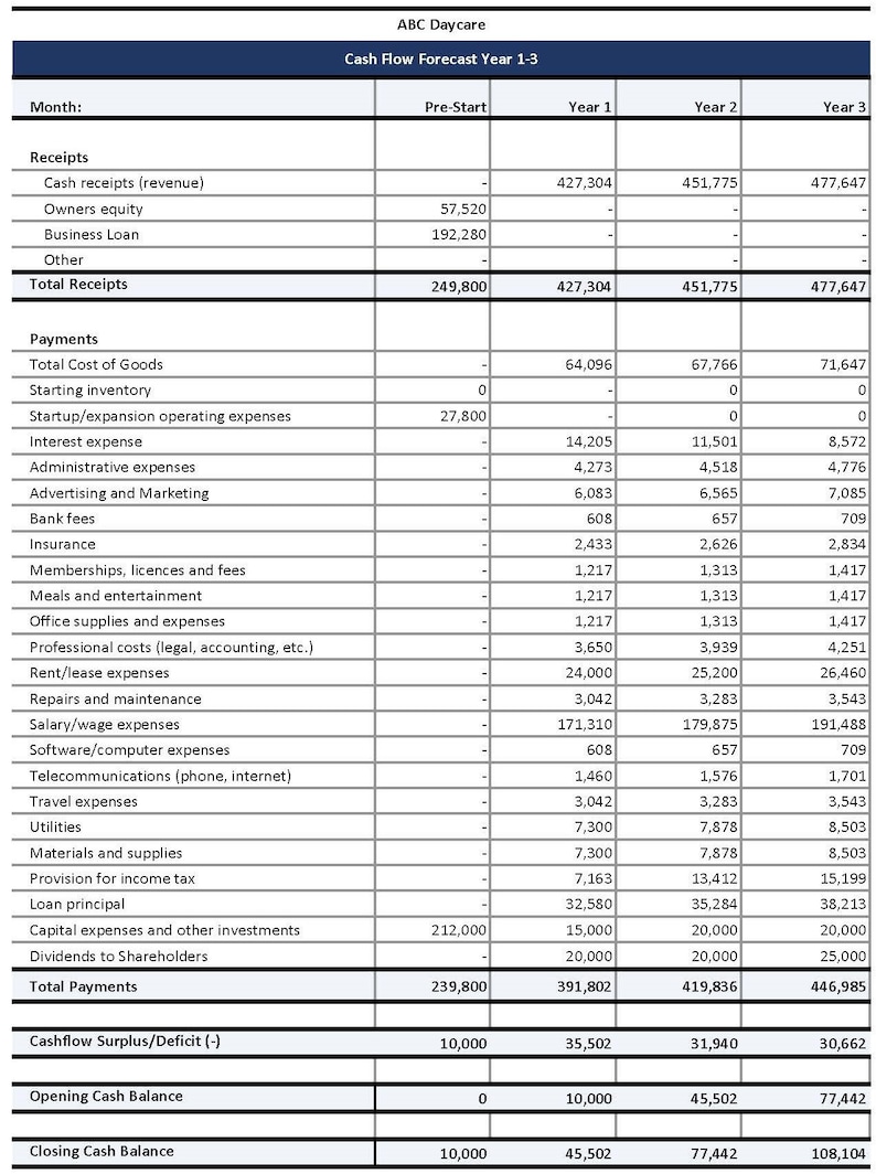 Daycare Financial Planner Excel Template | Budget & Cash Flow (digital ...