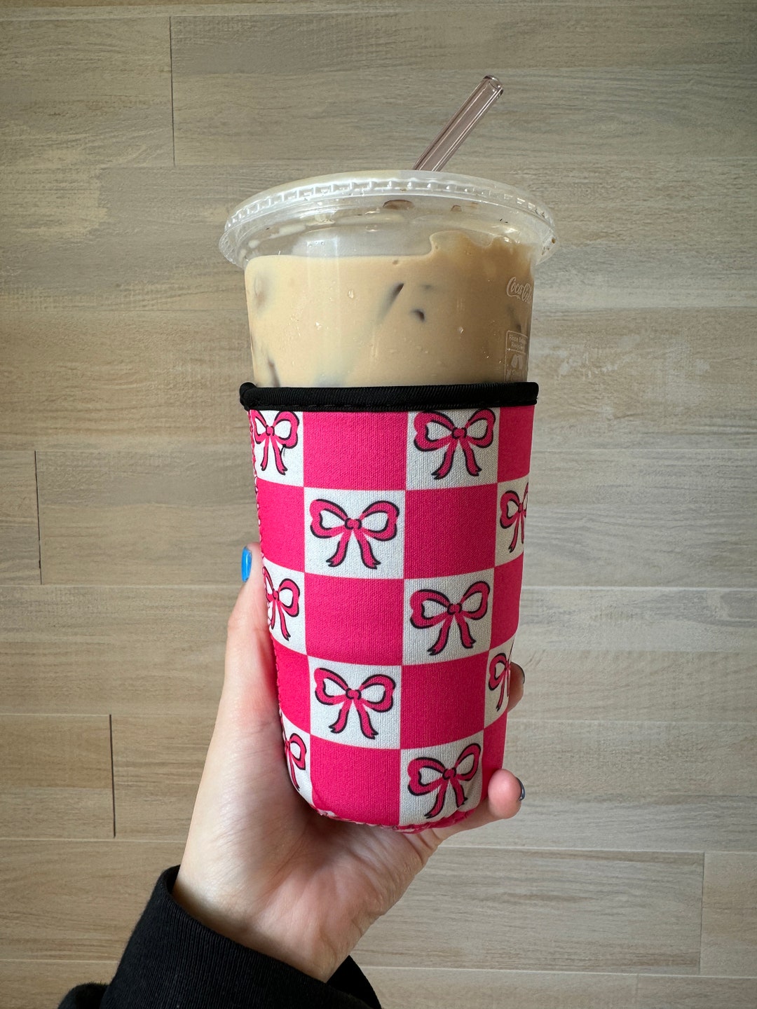 HOT PINK Checkers Sleeve, Iced Coffee Sleeve, Hot Coffee Sleeve, Pink ...