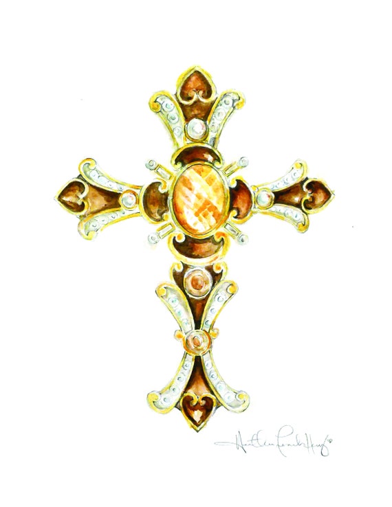 Amber Cross Watercolor Print by Heather French Henry | Etsy