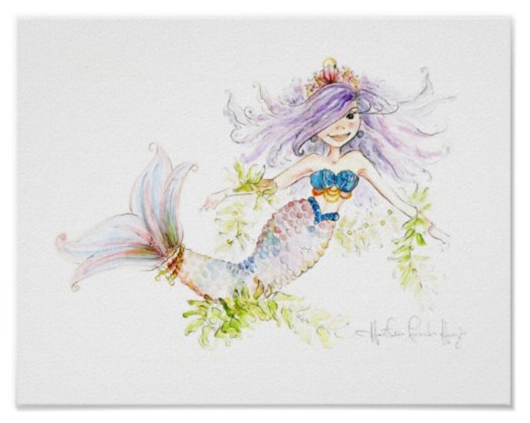 Mermaid Princess 11x14 Watercolor Print - Etsy