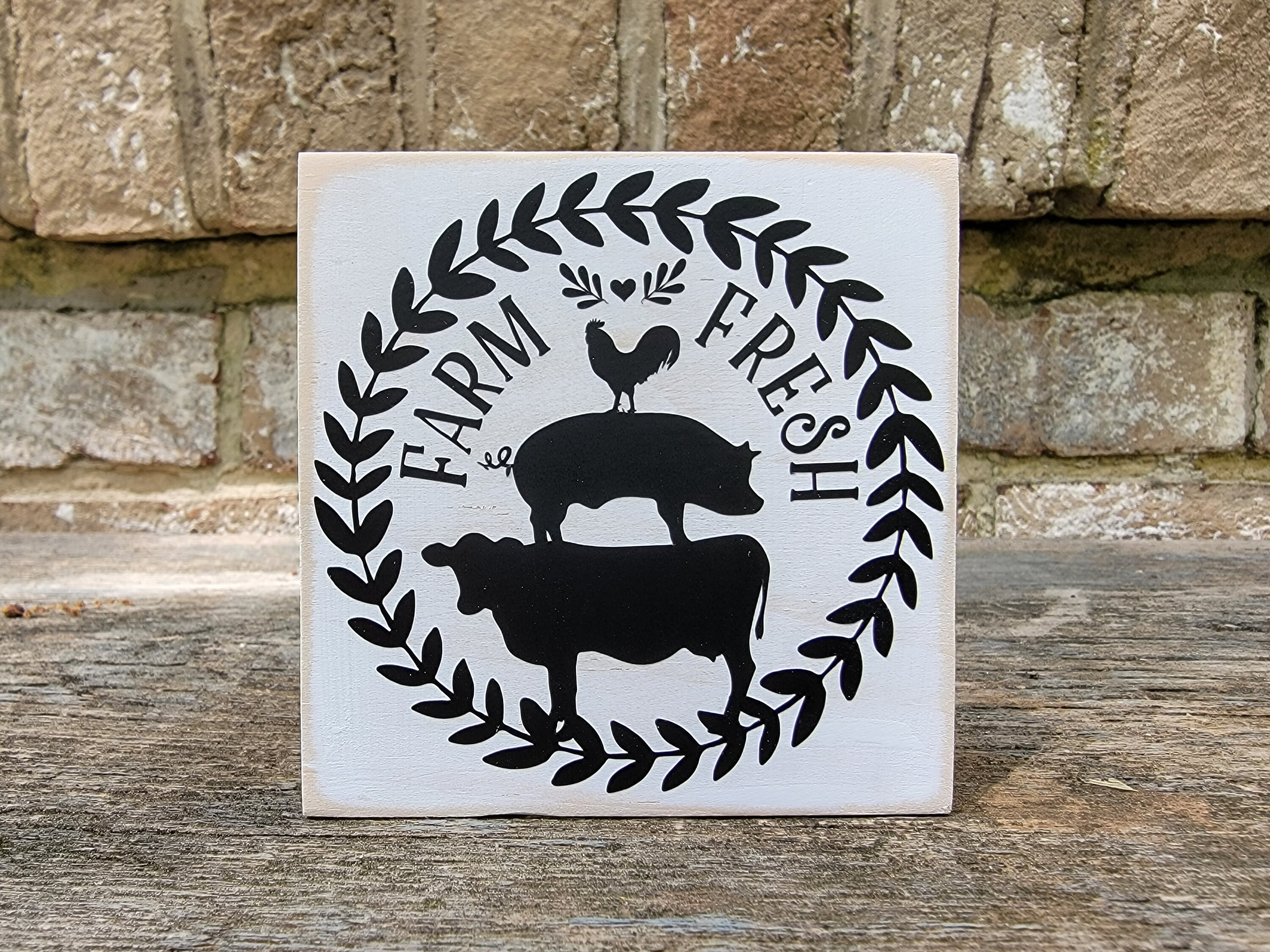 Farm fresh mini sign Farmhouse sign White and black sign | Etsy