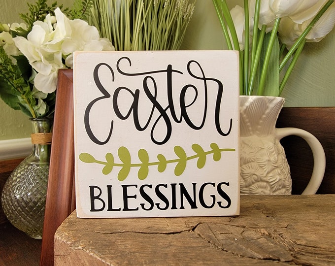 Easter Blessings Wooden Easter Sign Spring Décor Spring Tiered Tray ...