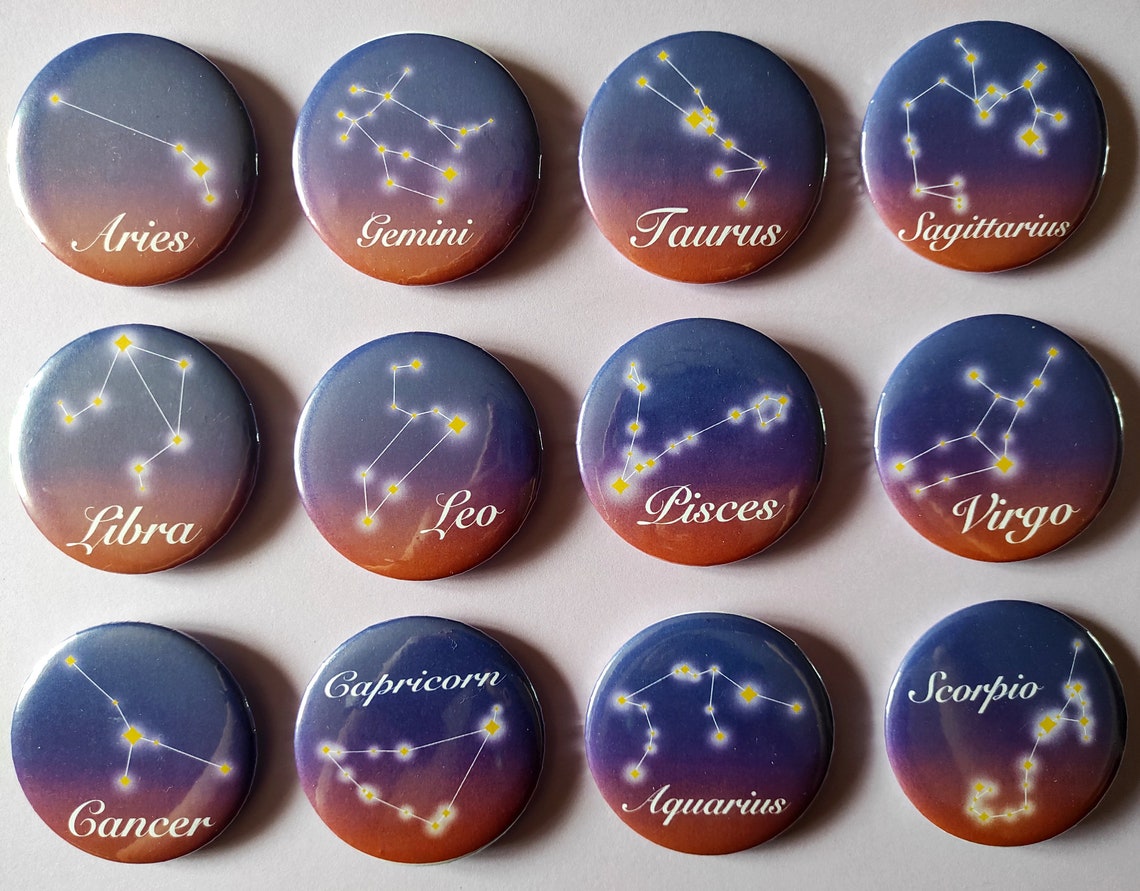 Zodiac Pins Star Signs Horoscope Badges Plastic and - Etsy