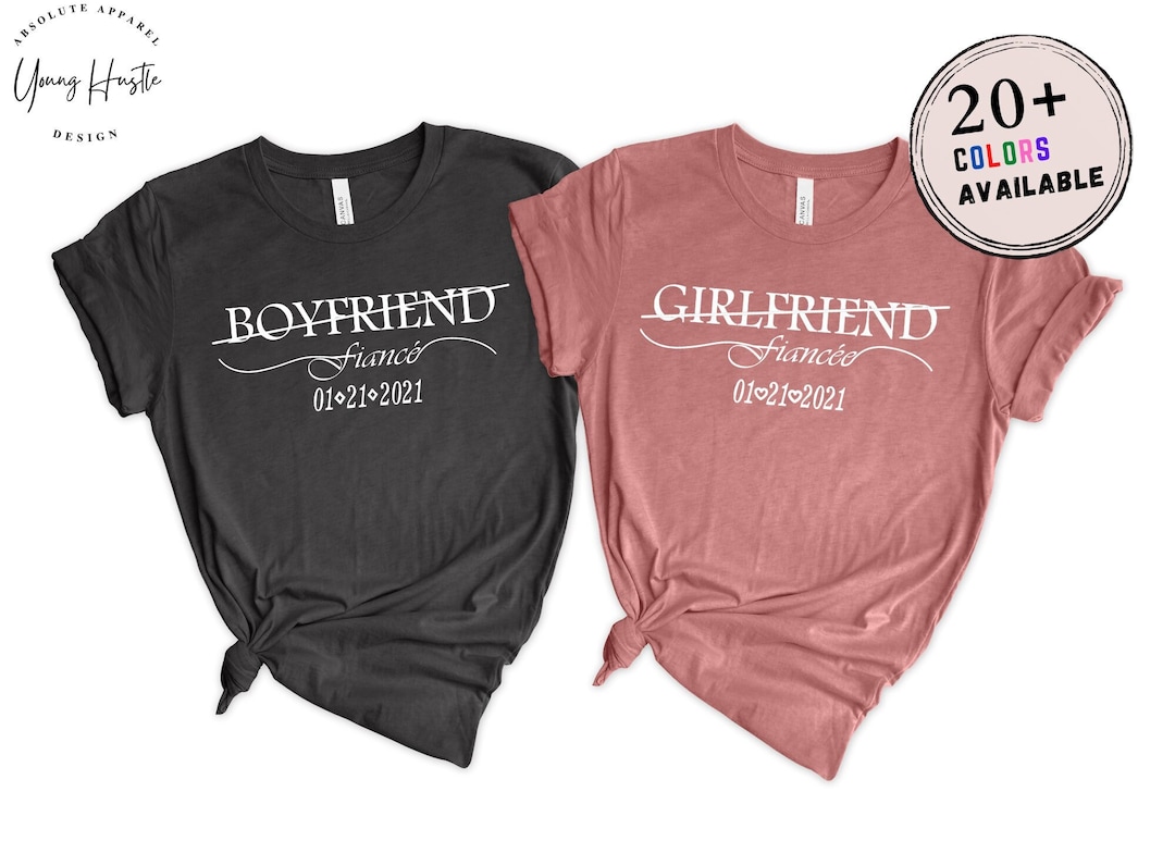 Custom Date Engagement Shirts for Couple, Boyfriend Fiancé Gift Tee ...