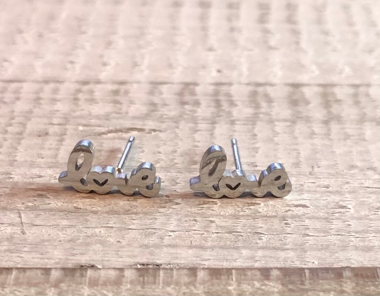 Handwritten Cursive Love Stainless Steel Stud Earrings - Etsy