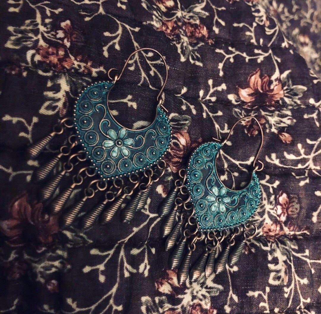 Bohemian Turquoise Patina Dangle Drop Chandelier Earrings - Etsy