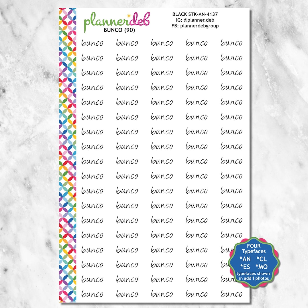 BUNCO Script Planner Stickers for Erin Condren Planner, Daily Duo ...