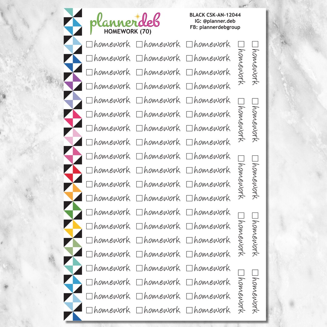 HOMEWORK Checkbox Script Planner Stickers for Erin Condren Planner ...