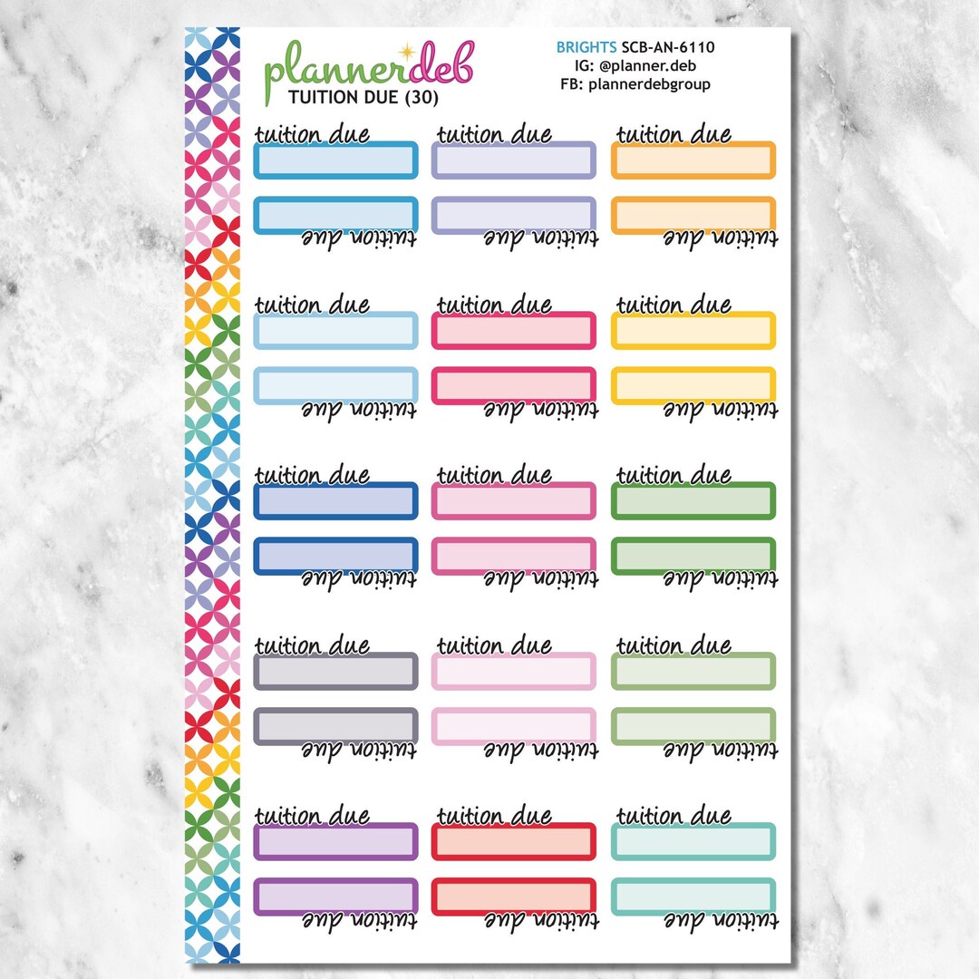 TUITION DUE Script Label Planner Stickers for Erin Condren Planner ...