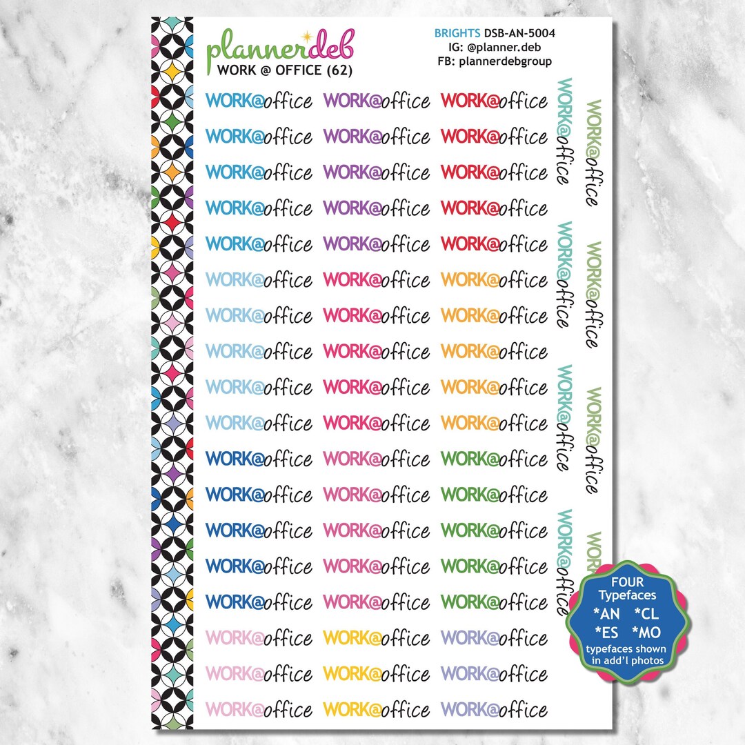 WORK at OFFICE Script Sticker for Erin Condren Planner, Daily Duo ...