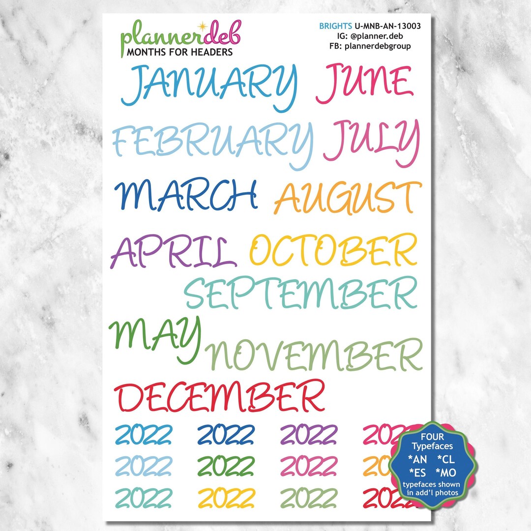 MONTH Names Planner Stickers for Erin Condren Planner, Daily Duo, Happy ...