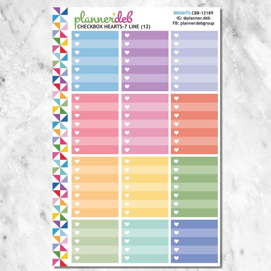 HEART CHECKBOX 7-line Planner Stickers for Erin Condren Planner, Daily ...