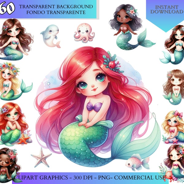 Clip Art Mermaid - Etsy