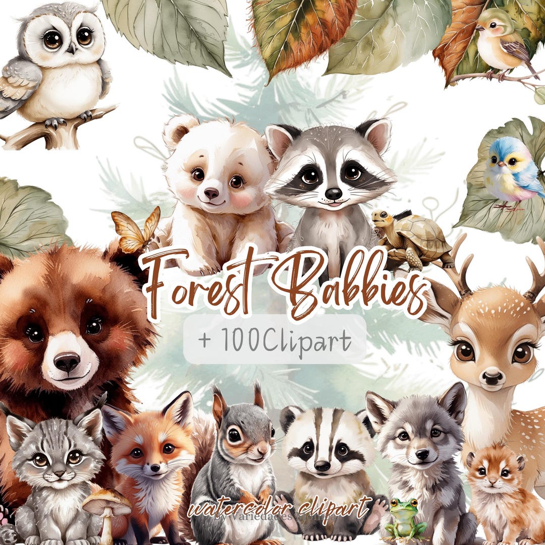 Boho Woodland Clipart, Cute Woodland Animals Clipart, Baby Animals ...