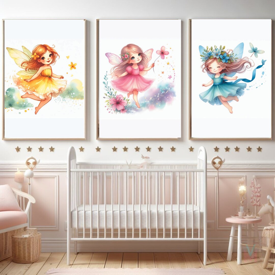 Fairy Wall Art, Set of 3, Watercolor Fairy Nursery Print Art, Fairy Art ...