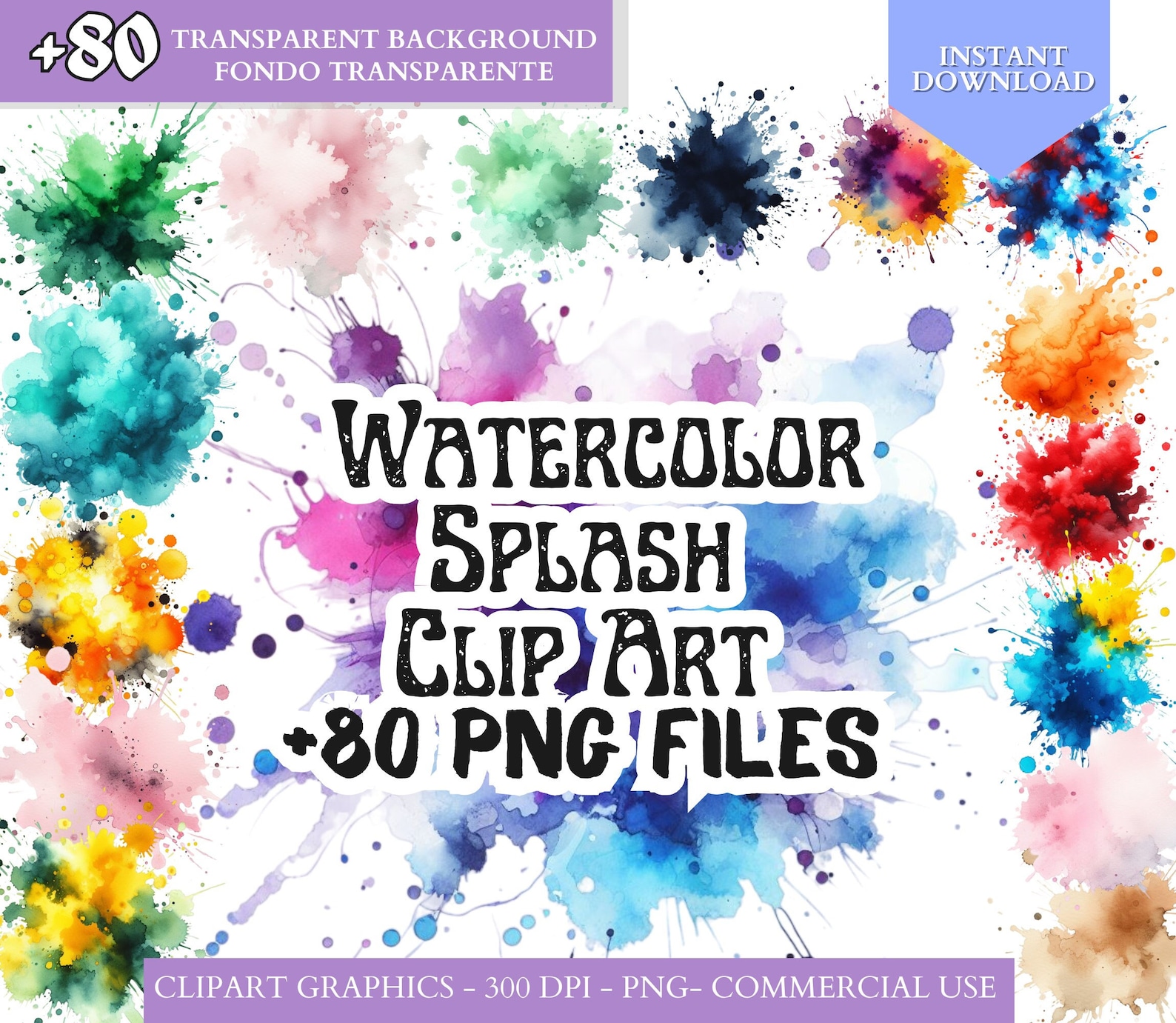 Watercolor Color Splash Clipart Splashes PNG Paint Splatter Clipart ...