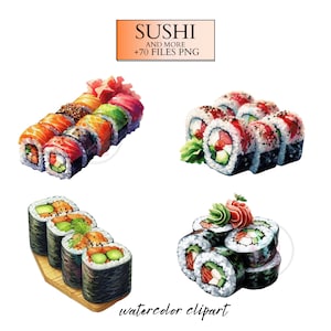 Watercolor Sushi Clipart, 70 PNG, Delicious Sushi Roll, Clipart Sea ...