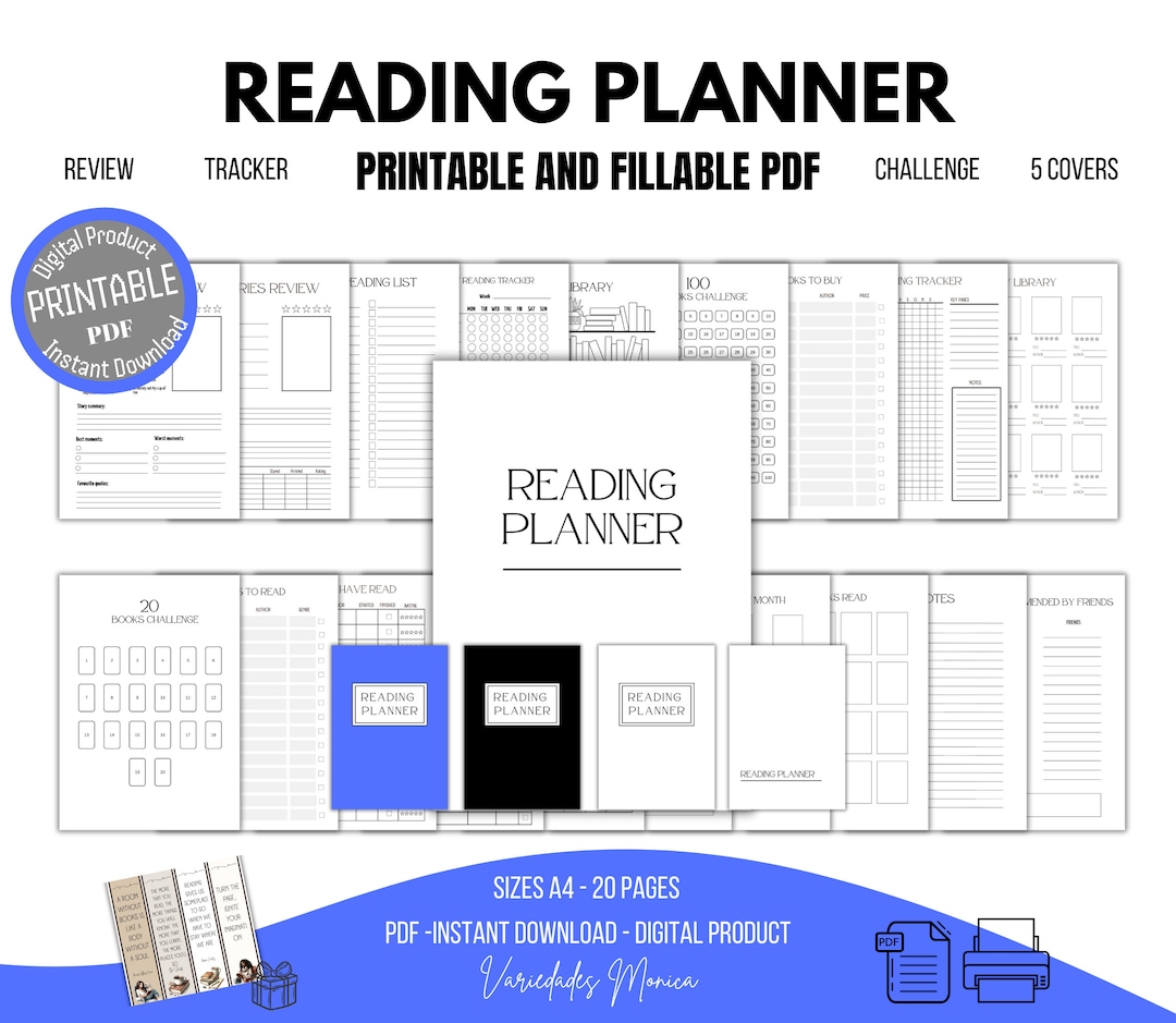 Reading Planner Bundle Printable Reading Journal, Reading Challenges ...
