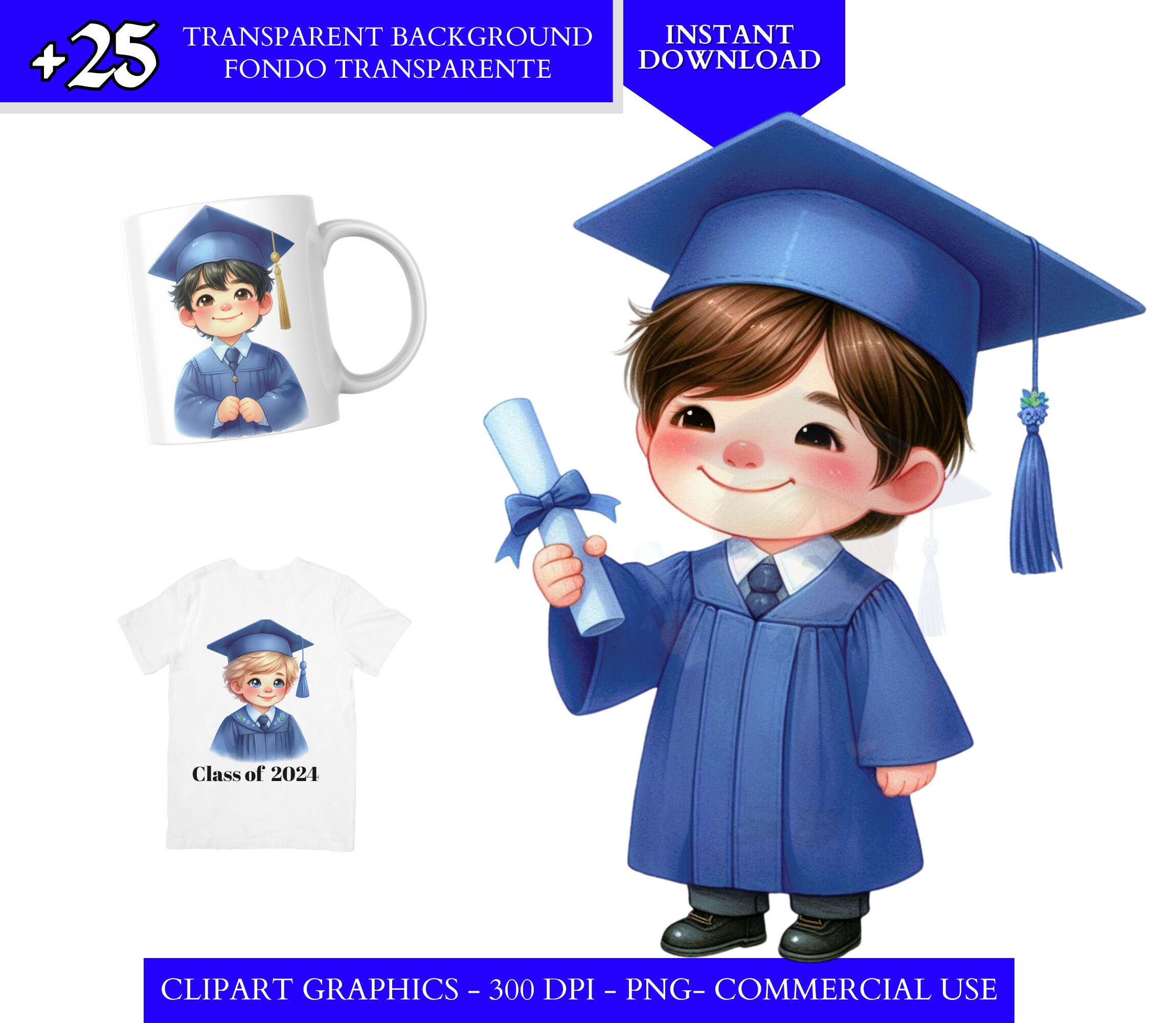 Graduation Cap Kids Clipart, Graduation Blue PNG, Educational Clipart ...