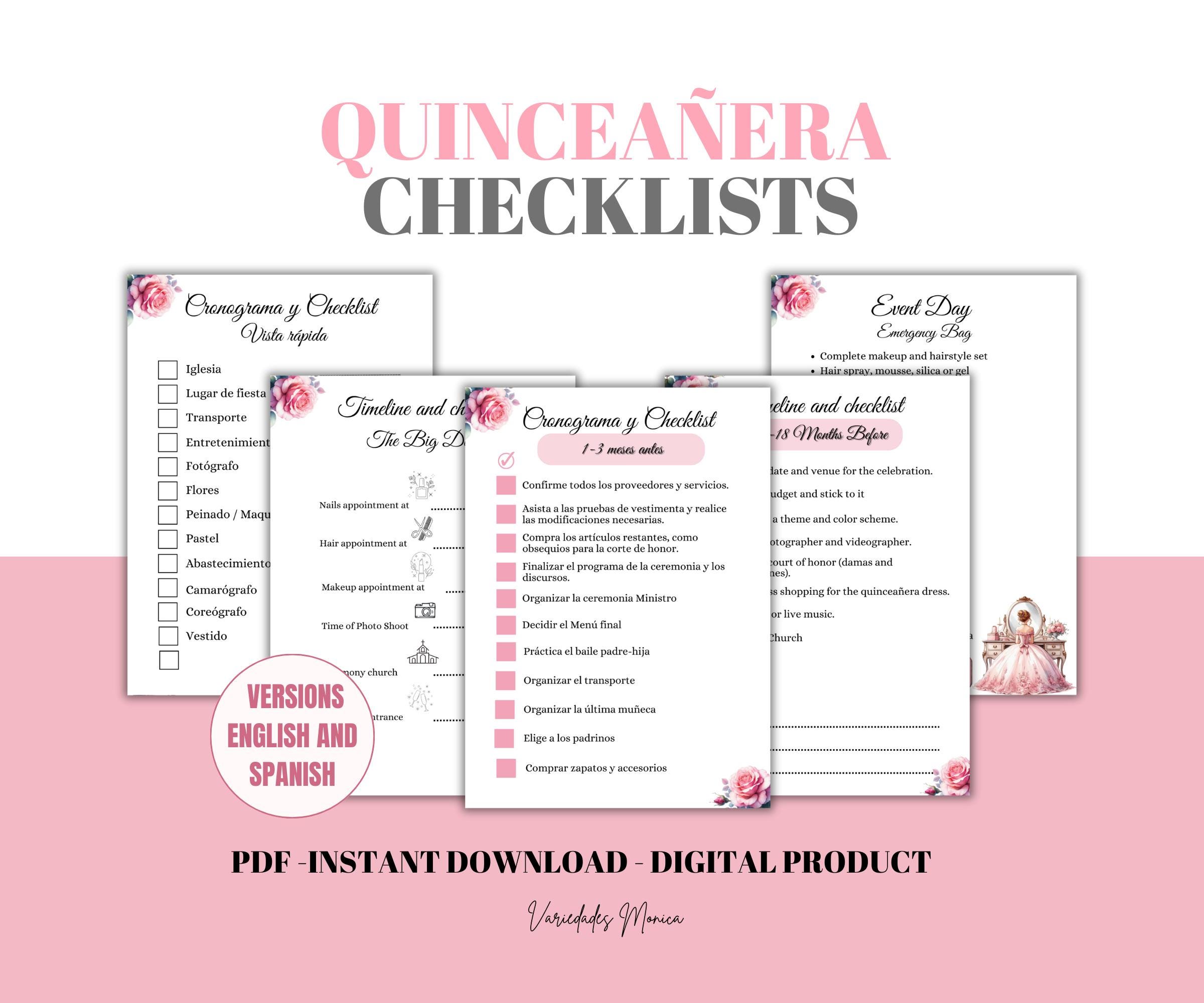 QUINCEANERA CHECKLIST. Printable Quinceañera Pink Timeline Quinceanera ...