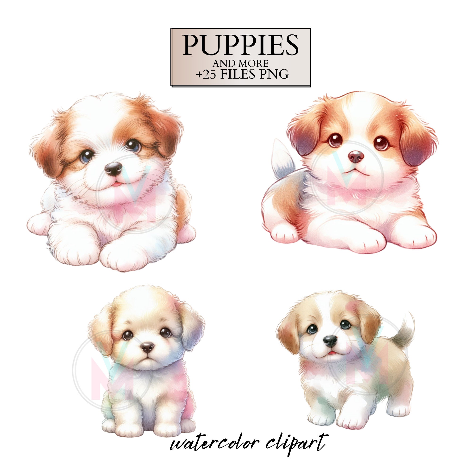 Watercolor Puppies Clipart, Cute Puppy Clipart, Adorable Puppies, PNG ...