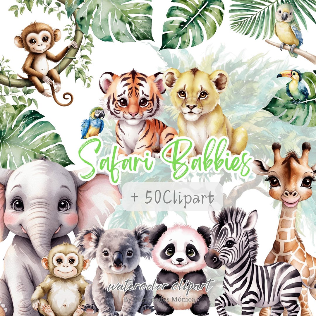 Cute Jungle Animals Clipart, Safari Baby Animal PNG, Watercolor Animal ...