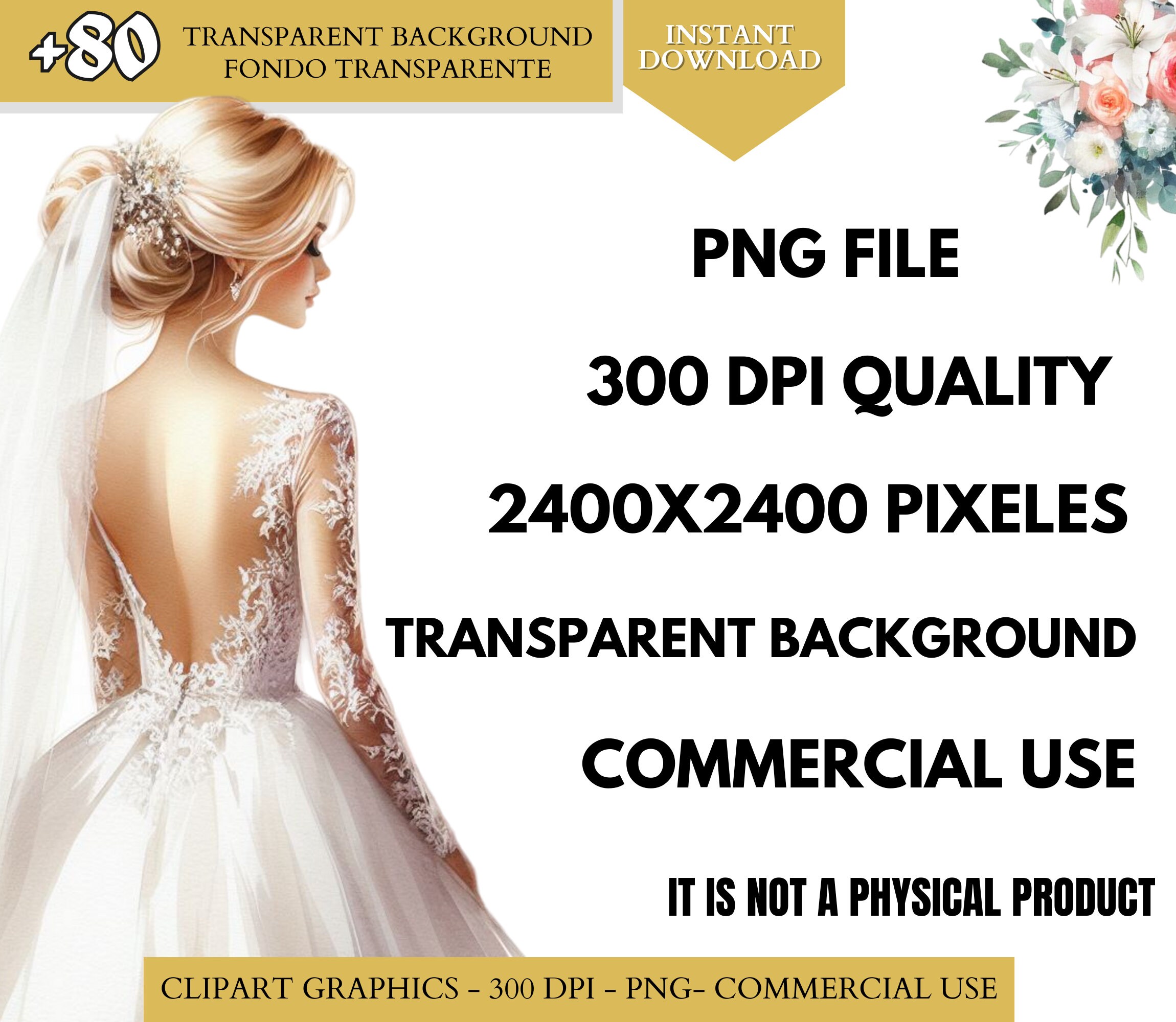 Bride From the Back Watercolor Wedding Clipart Png-wedding Clipart ...