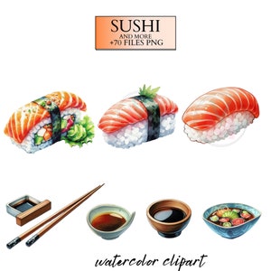 Watercolor Sushi Clipart, 70 PNG, Delicious Sushi Roll, Clipart Sea ...