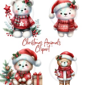 Christmas Animals Clipart Bundle 50 High Quality PNG, Digital Paper ...