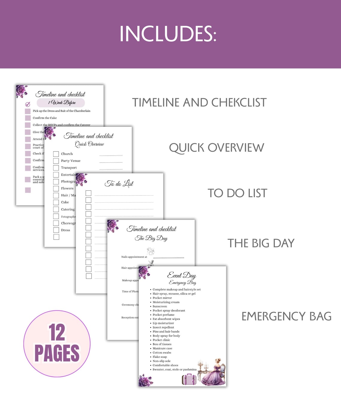 QUINCEANERA CHECKLIST. Printable Quinceañera Purple Timeline ...