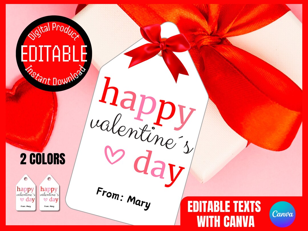 Editable Valentine's Day Tag Printable, Minimalist Valentine's Day Gift ...