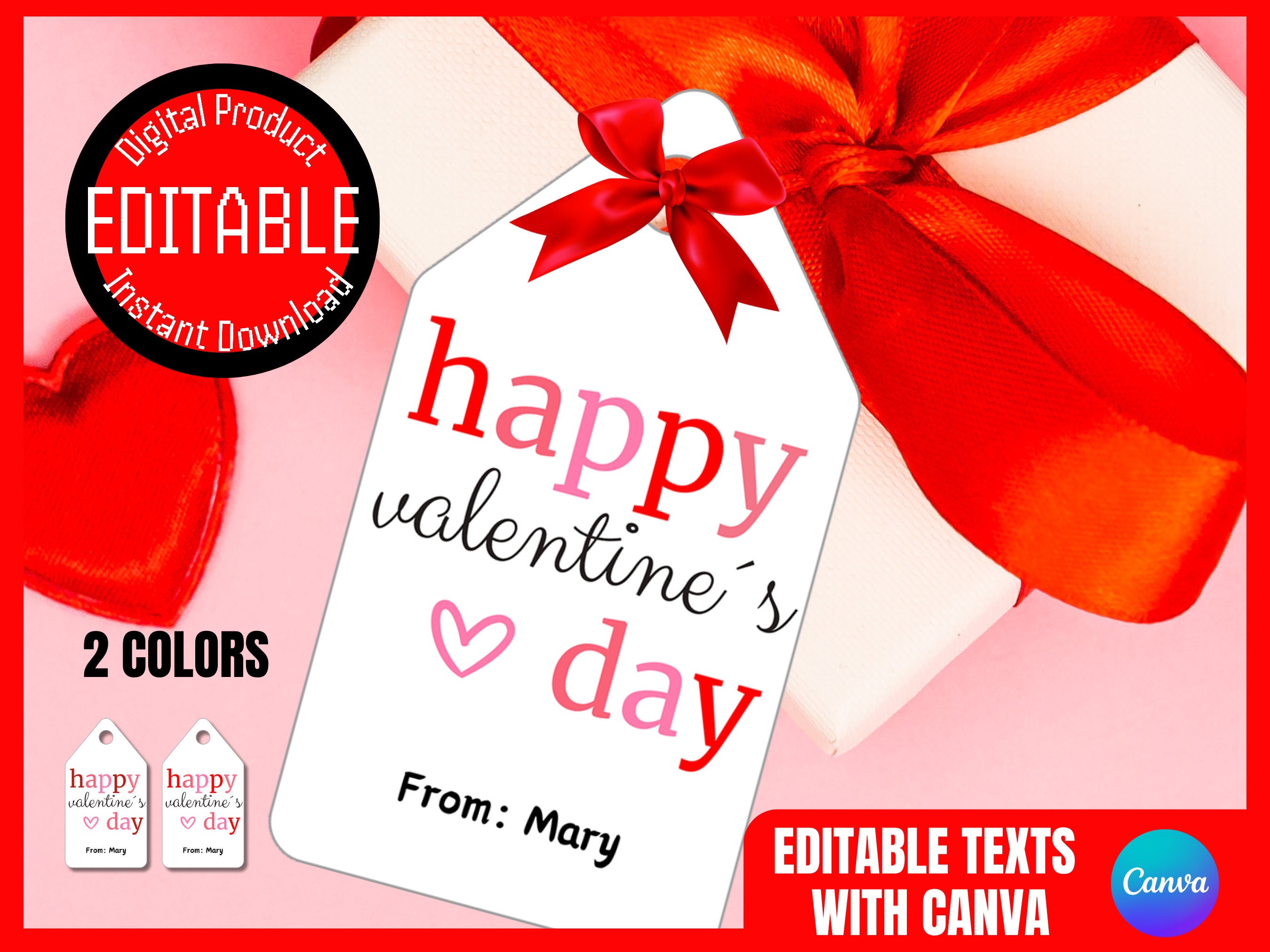 Editable Valentine's Day Tag Printable, Minimalist Valentine's Day Gift ...