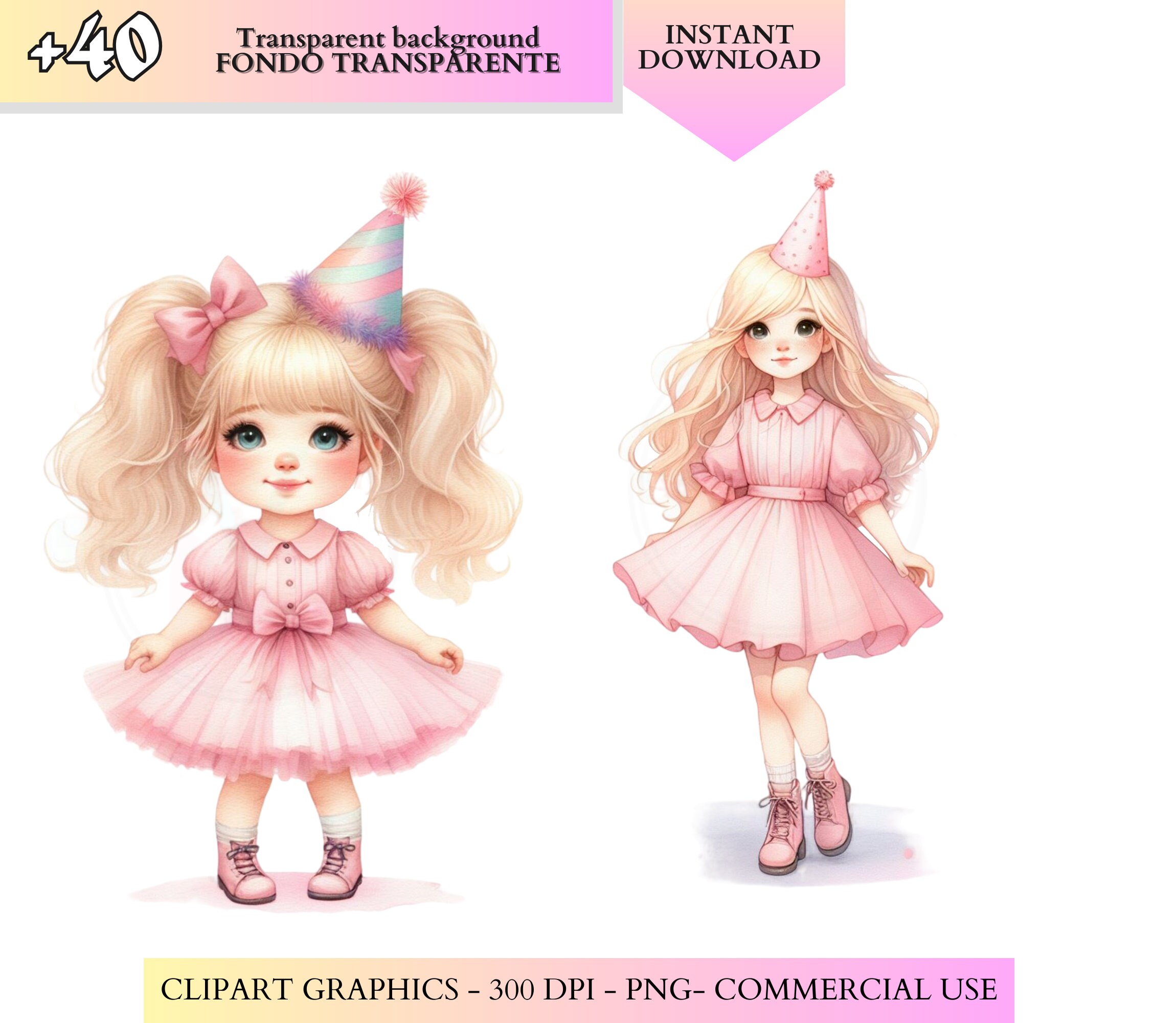 Pink Birthday Clipart GIRL Watercolor Bundle Birthday Pngs, Birthday ...