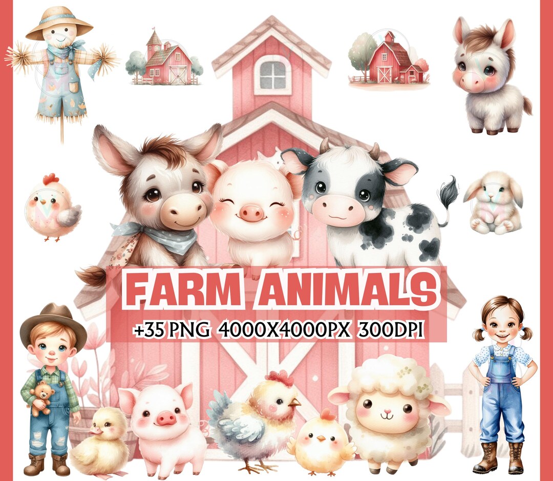35 Farm Animals Clipart, Cute Farm Animals, Hen, Chick, Pig, Cow, Duck ...