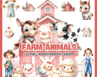 Farm Animals Clipart, Cute Farm Animals, Horse, Pig, Cow, Duck, Baby ...