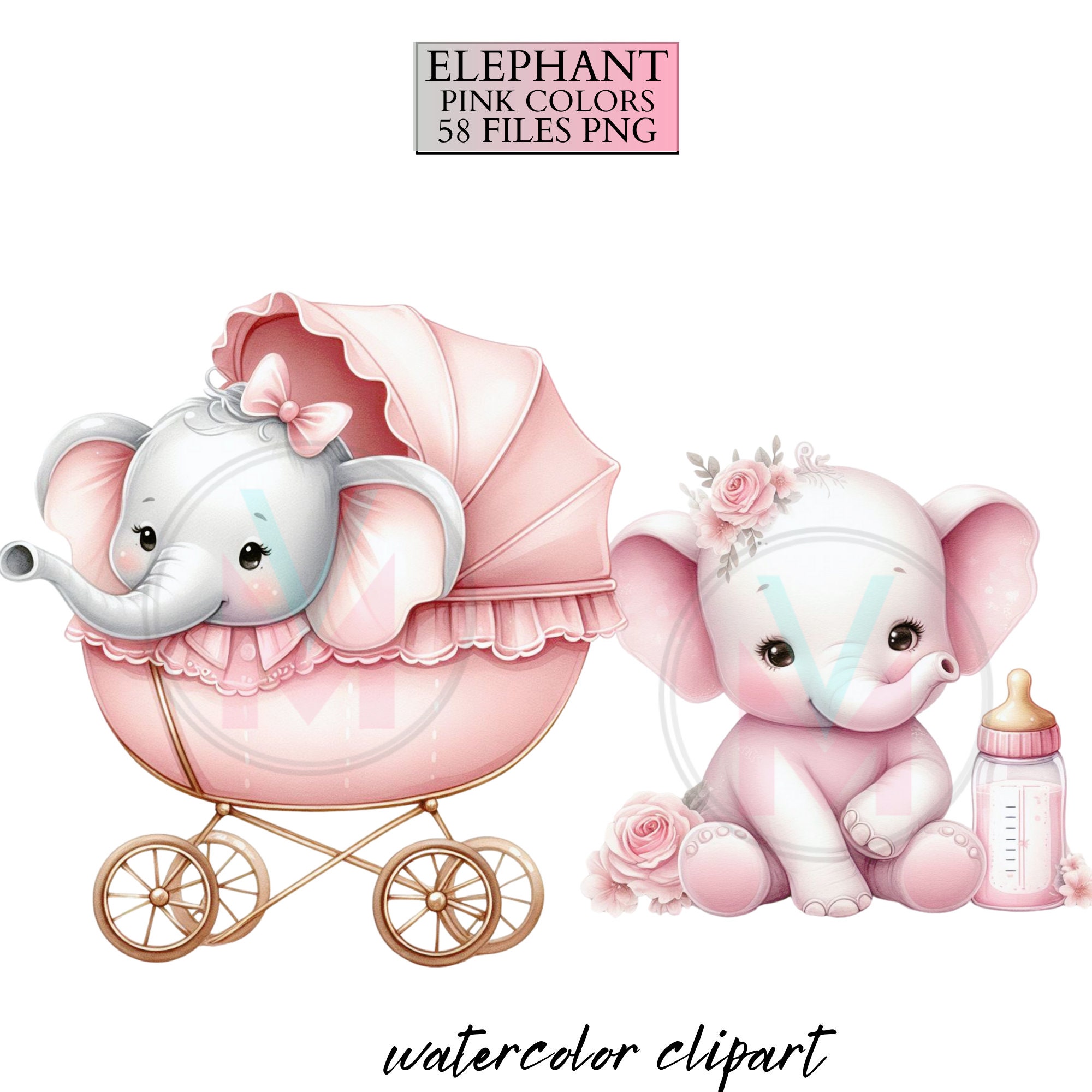 Pink Baby ELEPHANT Cute Watercolor Clipart, Baby Shower Girl Pink PNG ...
