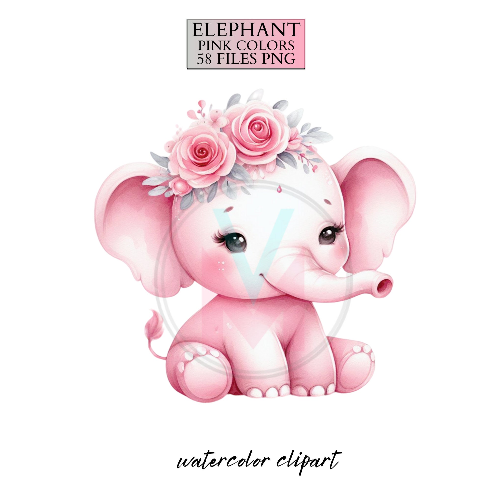 Pink Baby ELEPHANT Cute Watercolor Clipart, Baby Shower Girl Pink PNG ...