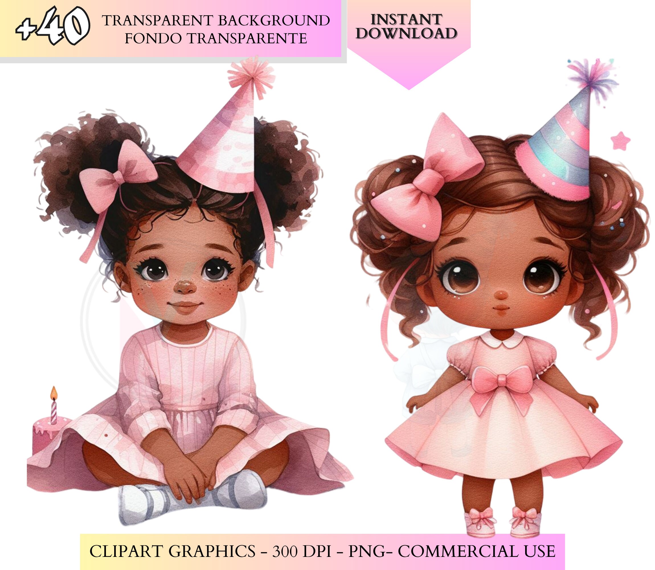 Pink Birthday Clipart GIRL Watercolor Bundle - Birthday Pngs, Birthday ...