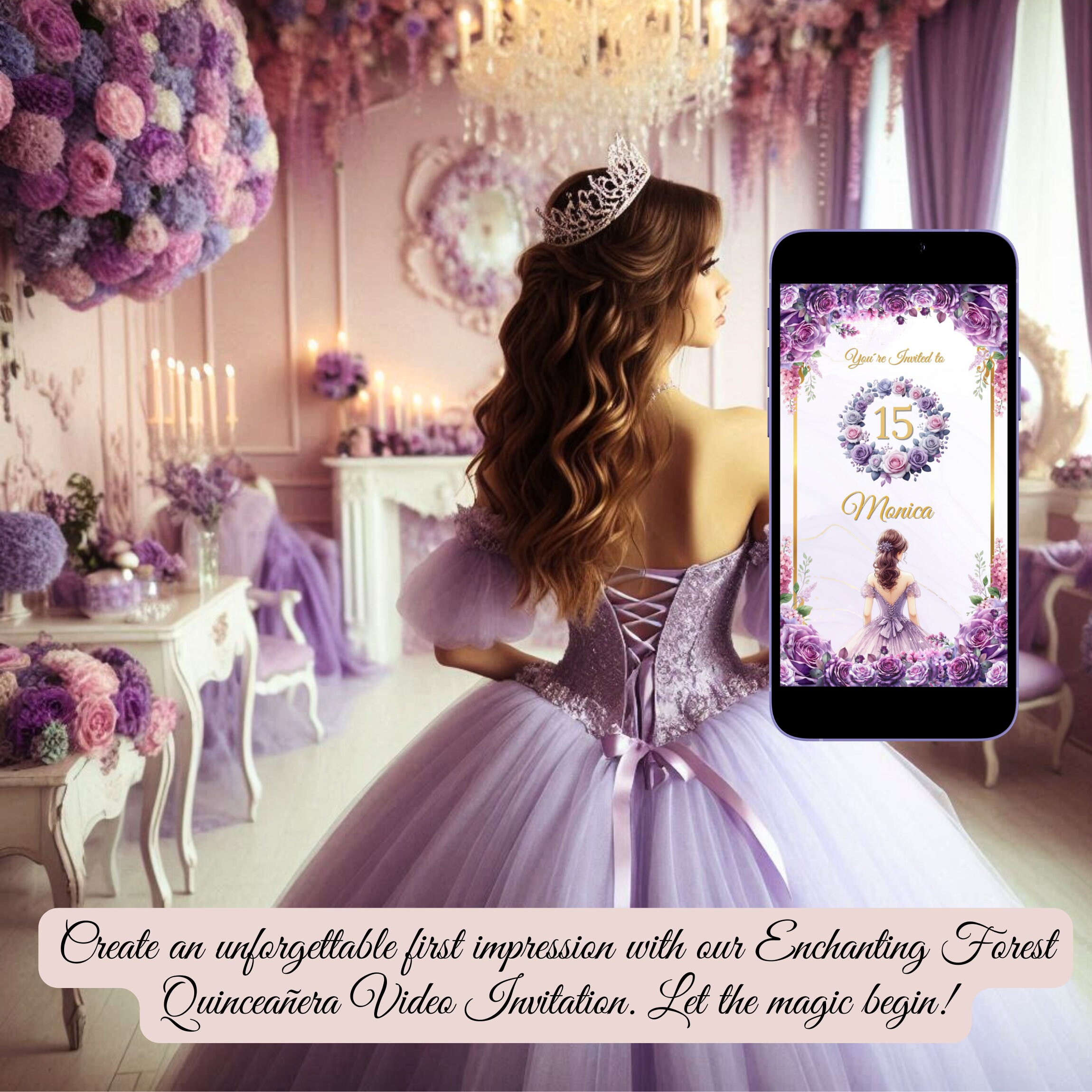 Animated Quinceañera Video Invitation Purple Princess Quinceanera ...