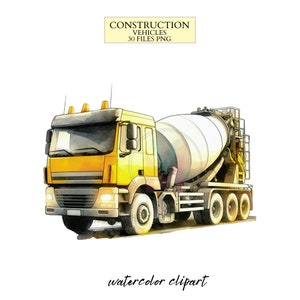 Construction Vehicles Png Watercolor Clipart Excavator PNG Bulldozer ...