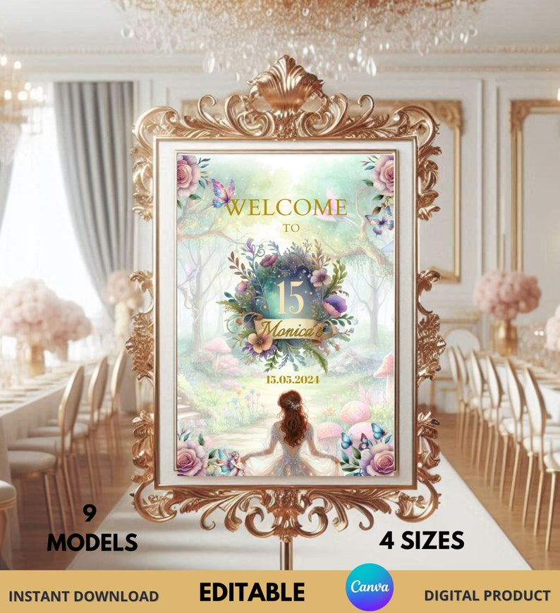 Quinceanera Welcome Sign Quinceañera Enchanted Garden Mis Quince Poster ...