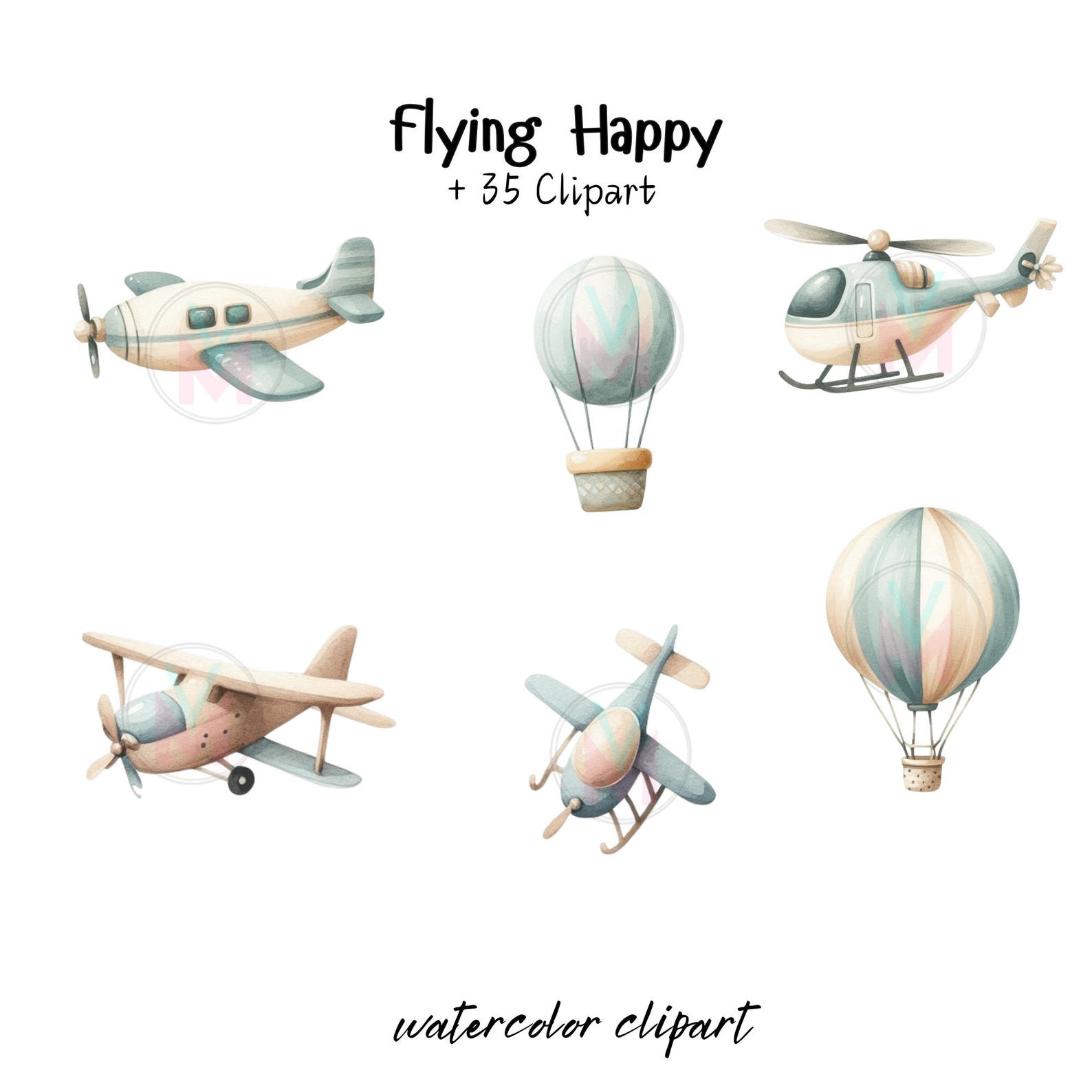 Air Transport Watercolor Clipart, Airplane Clip Art, Nursery Decor ...