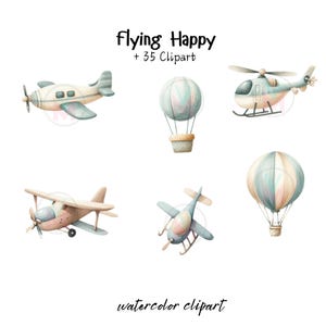 Air Transport Watercolor Clipart, Airplane Clip Art, Nursery Decor ...