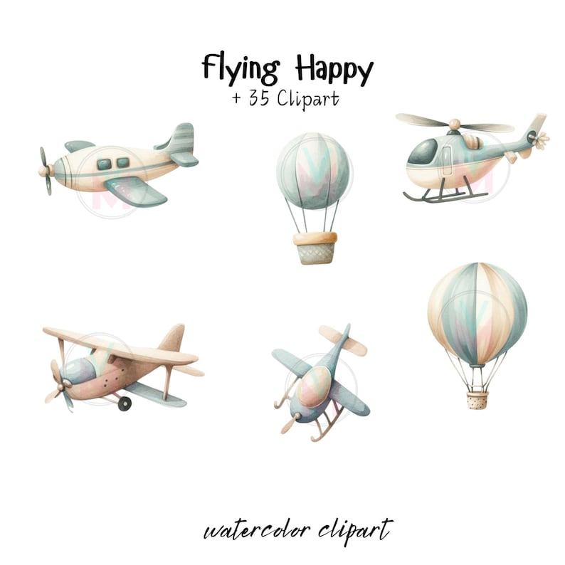 Air Transport Watercolor Clipart, Airplane Clip Art, Nursery Decor ...