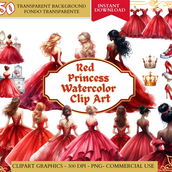 Princess Red Dress Clipart - Etsy